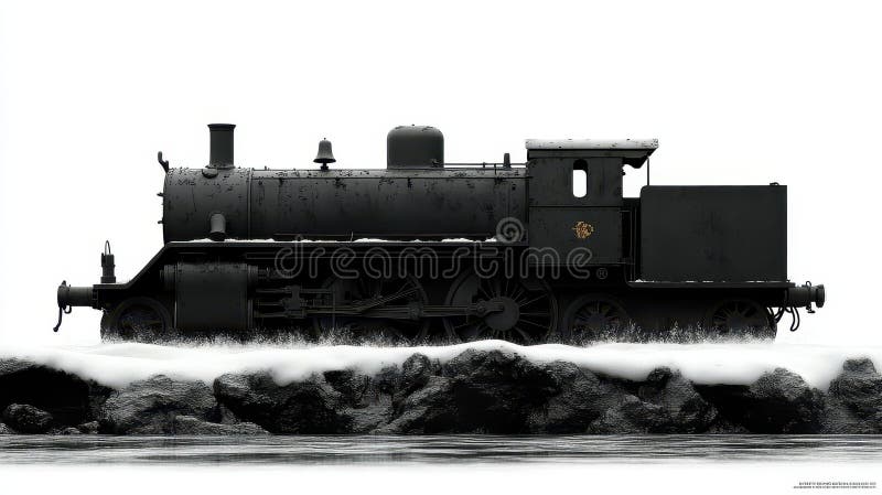 Black Steam Locomotive in Winter Stock Illustration - Illustration of ...