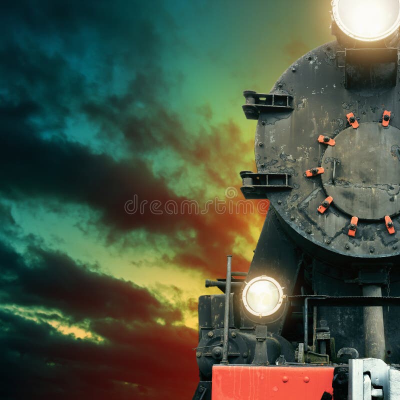 Black steam train at night stock image. Image of antique - 45589669