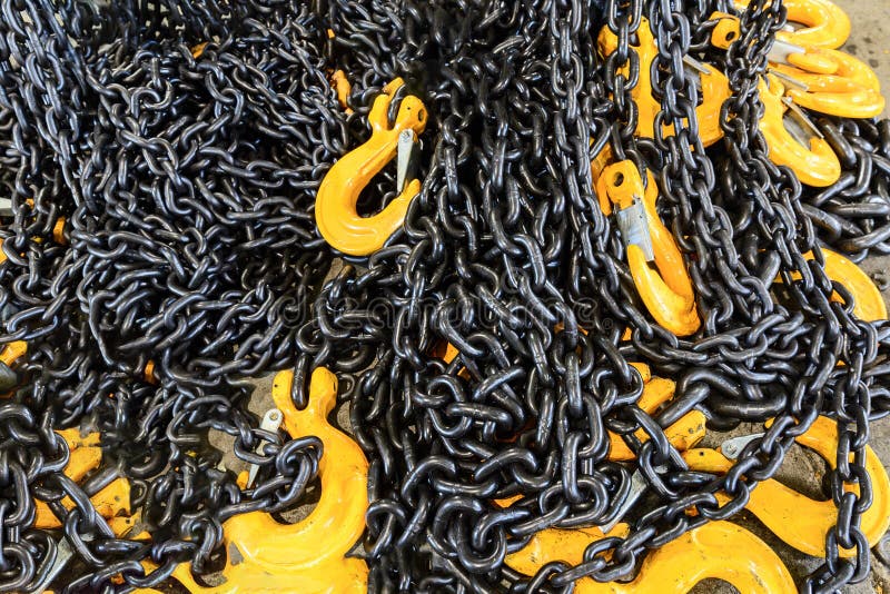 Rack with New Cargo Chain Slings. Stock Photo - Image of gear, orange ...