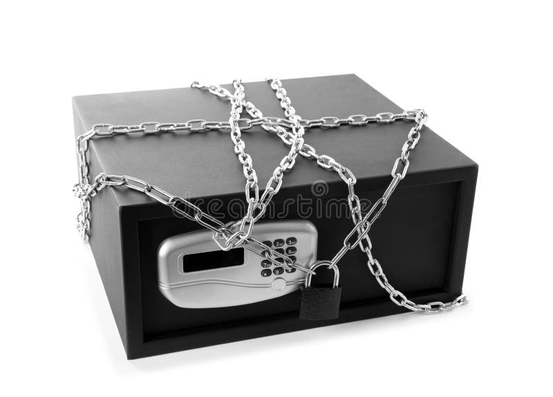 Black Steel Safe with Chain and Padlock on White Stock Image - Image of ...