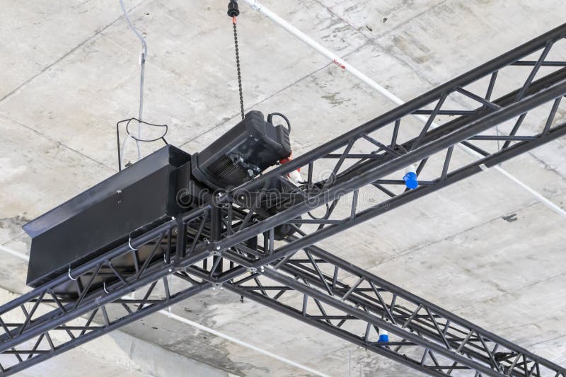 A Black Steel Structure is Installed in the Concrete Ceiling To Support ...