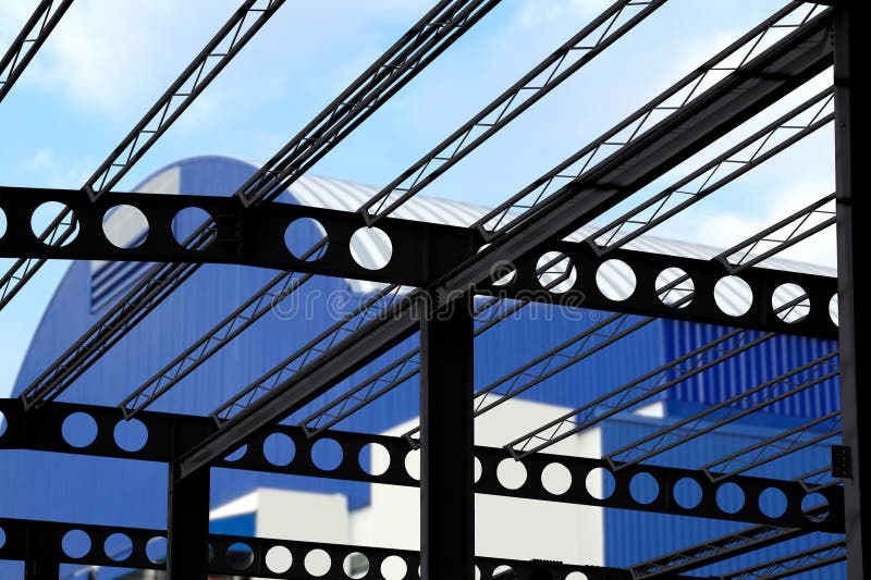 Black Steel Structure of Warehouse in Front of Corrugated Metal ...