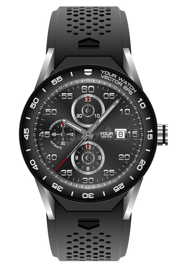 Black Steel Watch Chronograph on White Background Vector. Stock Vector ...