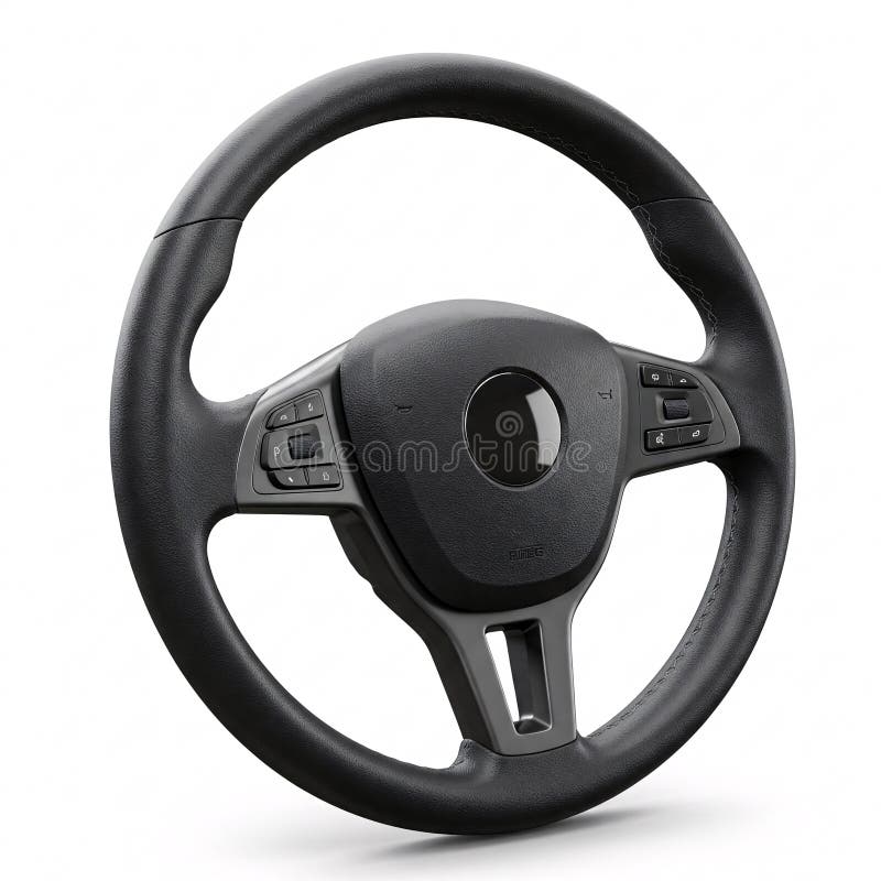 A Black Steering Wheel of a Modern Car with Integrated Control Buttons ...