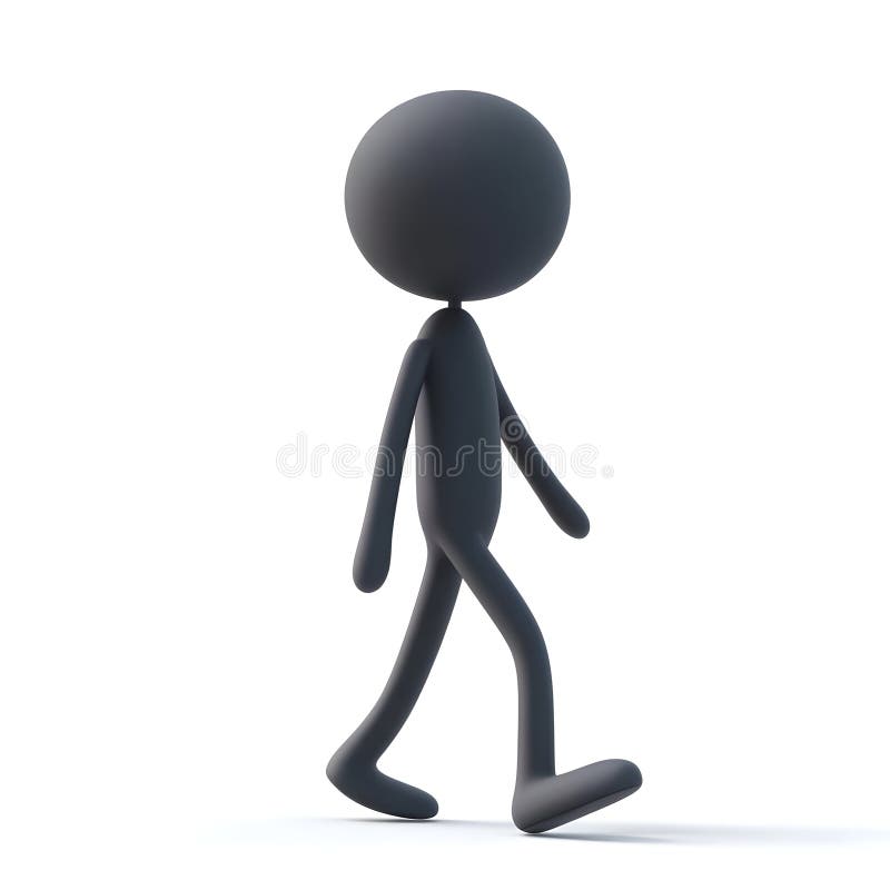 Black Stick Figure Walking with White Background in 3d Rendering ...
