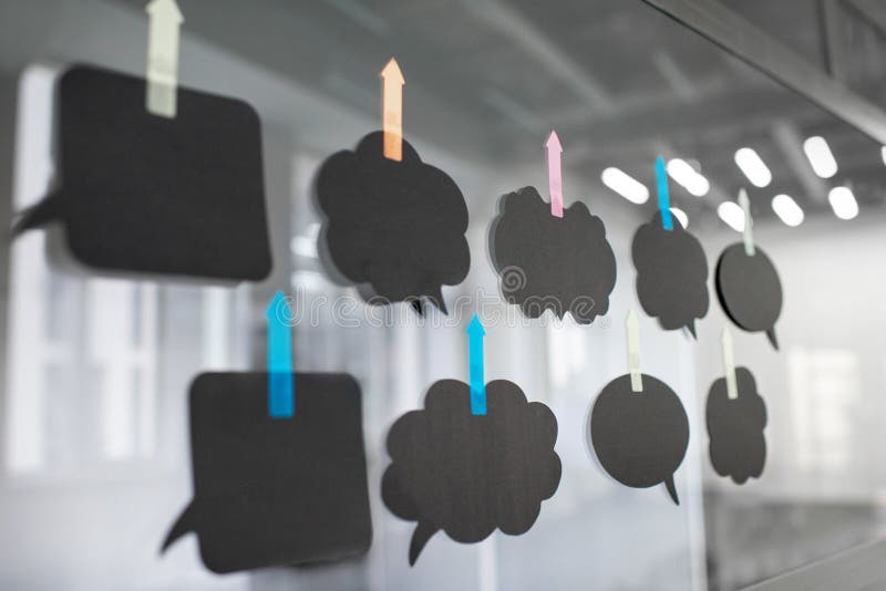 Black Stickers on the Glass Wall Stock Image - Image of sticky, message ...