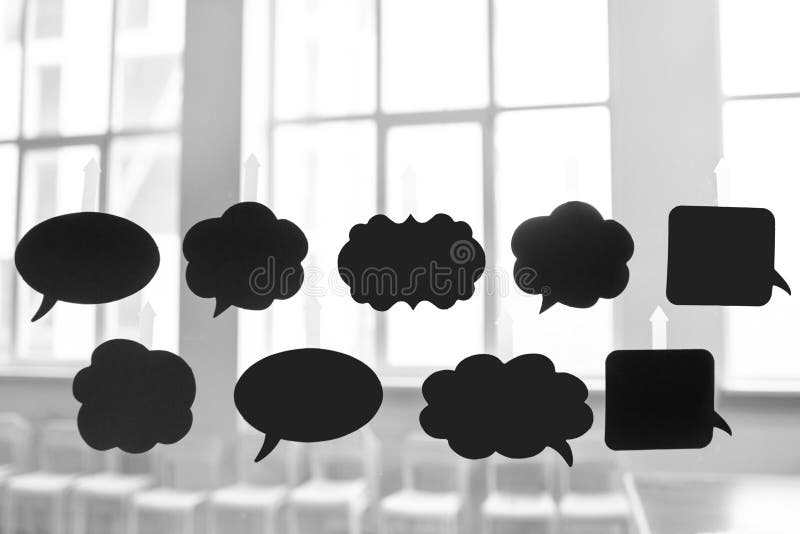 Black Stickers on the Glass Wall Stock Photo - Image of empty, black ...
