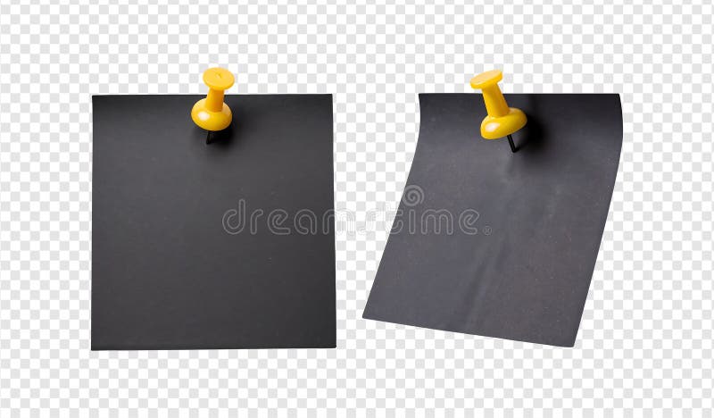 Black Sticky Note with Yellow Pushpin on Transparent Background Stock ...