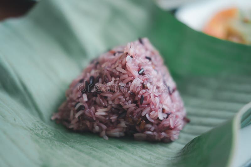 Black Sticky Rice on Banana Leaf Stock Photo - Image of asian, fresh ...