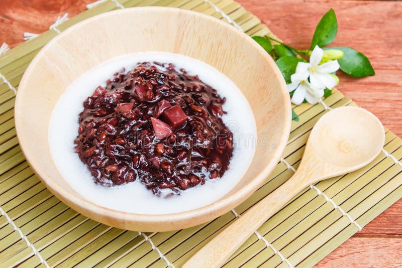 Black Sticky Rice Pudding with Taro, Thai Dessert. Stock Image - Image ...