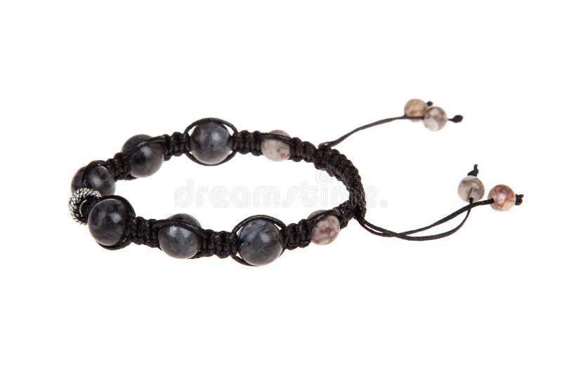 Black Stone Bracelet Isolated on White Background. Handmade Gift Stock Image - Image of bead ...