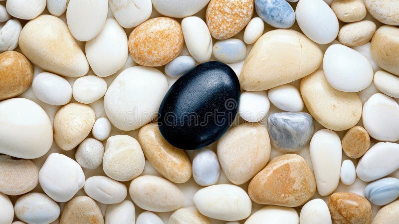 Black Stone Centered among Light Colored Pebbles on a Flat Surface ...