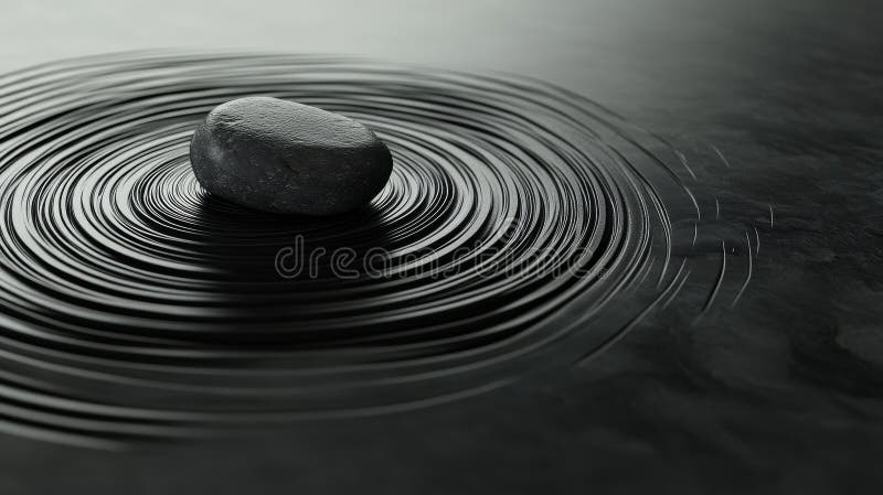 Black Stone Creating Concentric Ripples on a Dark Liquid Surface Stock ...