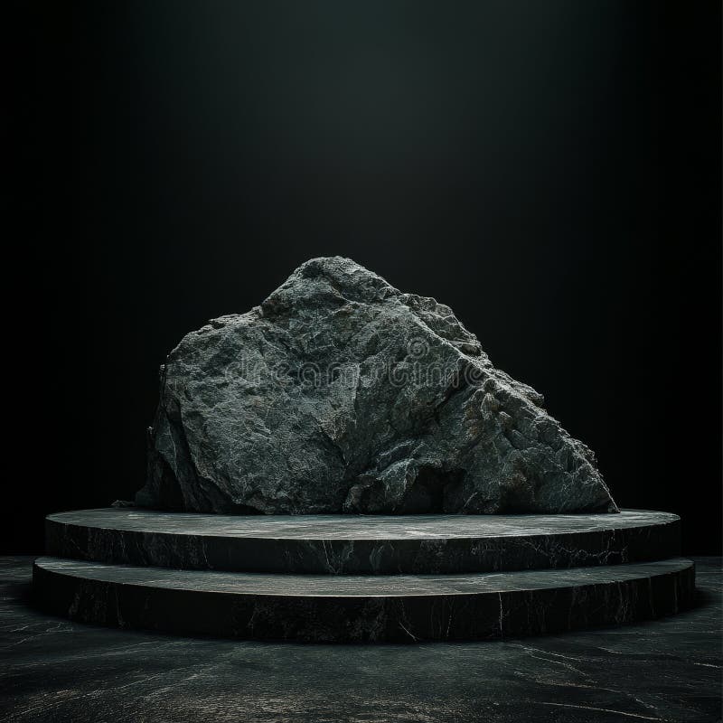 Black Stone on a Dark Background with Geometrical Elements. 3d ...