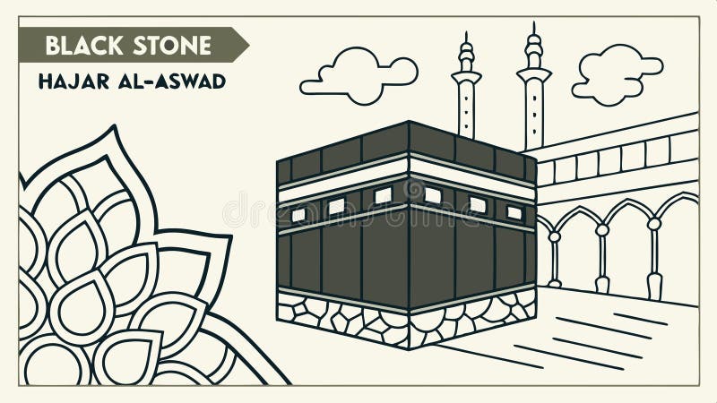 Black Stone Kaaba Vector, Mecca Holy Site and Islamic Artifact Design ...