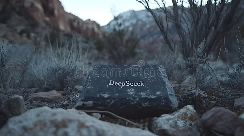 Black Stone with Logo in Rugged Landscape. Stock Illustration ...