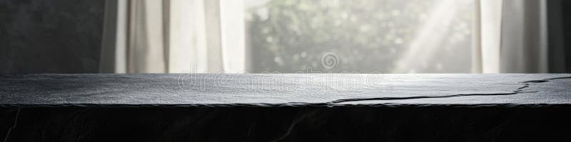 Black Stone Tabletop Against Window with Natural Light. Minimalist ...