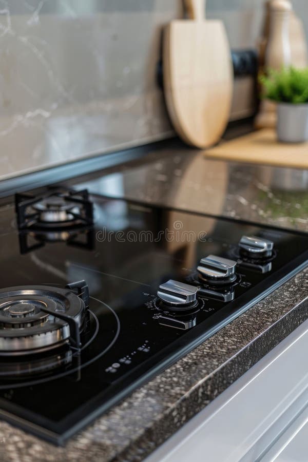 A Black Stove Top on a Kitchen Counter with a Modern Design Stock Image ...