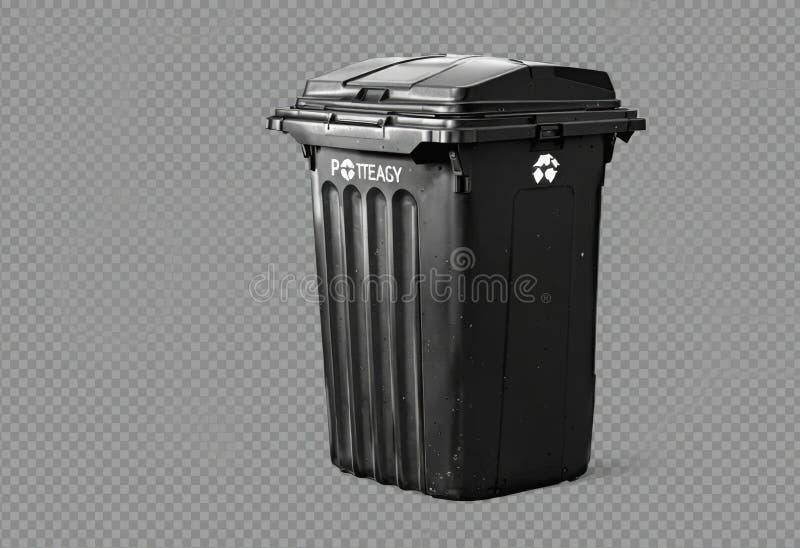Black Street Trash Bin Isolated on Transparent Background, Side View ...