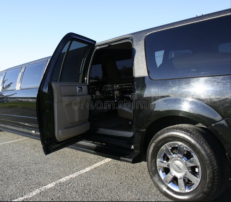 Black Stretch Limo with Door Open Stock Image - Image of prom ...