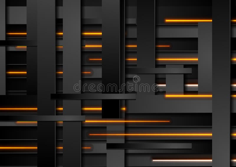 Black Stripes and Orange Neon Lines Abstract Tech Background Stock ...