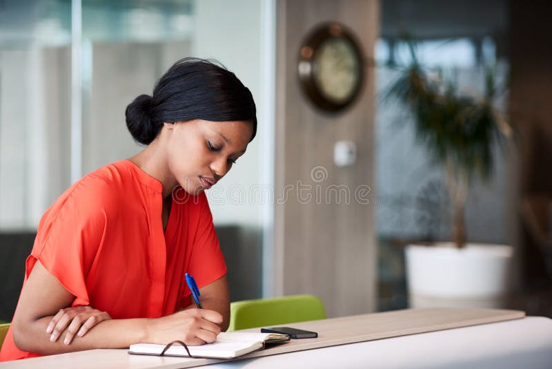 Black Student Making Notes in Her Notebook Sitting at Home Stock Photo ...