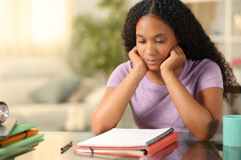 Black Student Memorizing Notes at Home Stock Image - Image of agenda ...