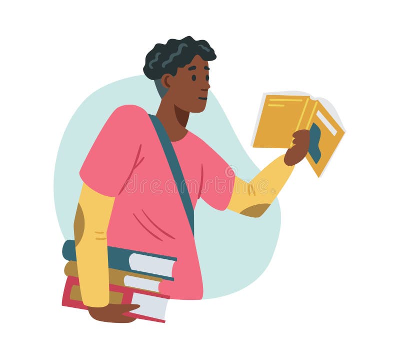 Black Student Reader. Black Kid Study and Read Books at High School or ...