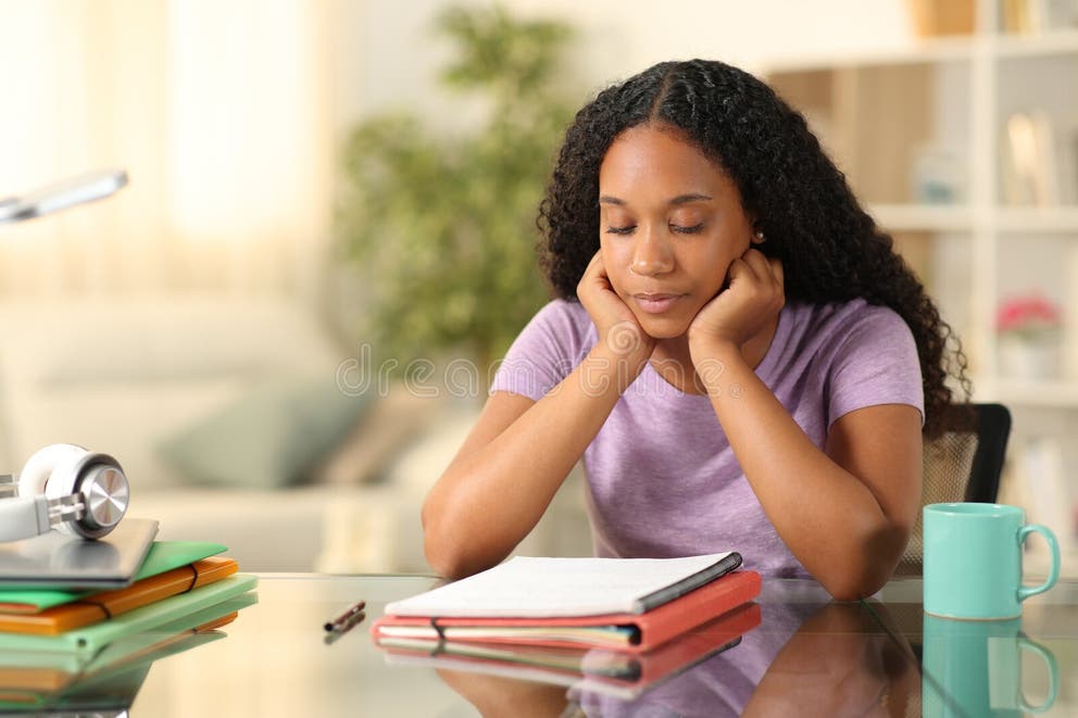 Black Student Studying Hard at Home Stock Image - Image of lady ...