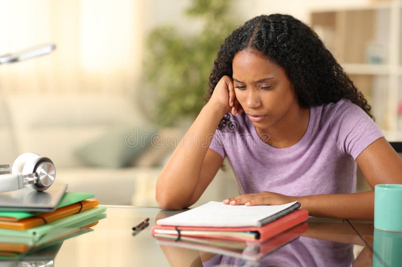 Black Student Studying Memorizing Notes at Home Stock Image - Image of ...