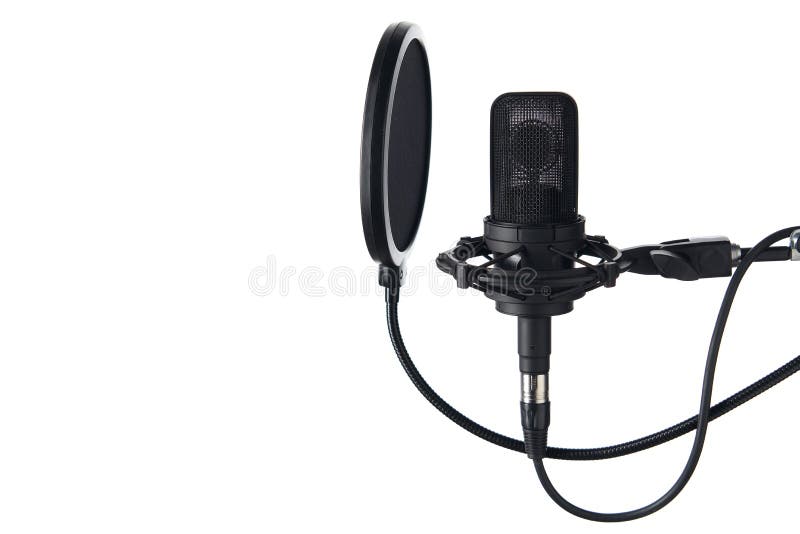 Black Studio Condenser Microphone with Pop Up Filter, Isolated on White ...