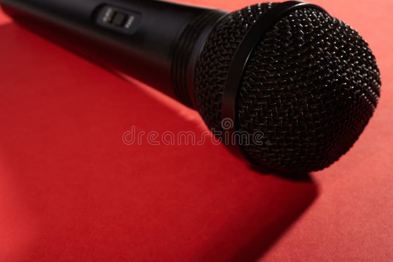 Black Studio Microphone on a Red Background Stock Image - Image of ...