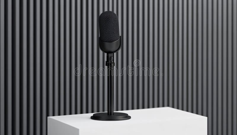 Black Studio Microphone on White Cube Minimalist High Quality Image ...