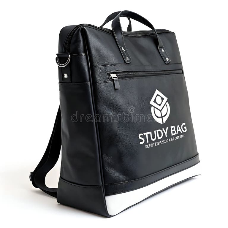 Black Study Bag Logo Design Mockup Isolated on White Background Stock ...