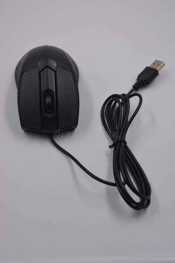 A Black, Stylish, Sporty, Computer, Wired Mouse with a Long Wire and a ...