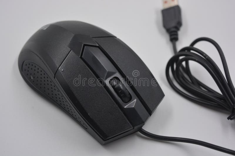 A Black, Stylish, Sporty, Computer, Wired Mouse with a Long Wire and a ...