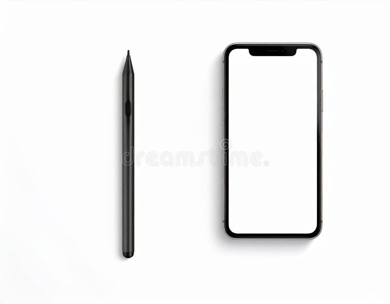 Black Stylus and Smartphone on White Background Stock Illustration ...