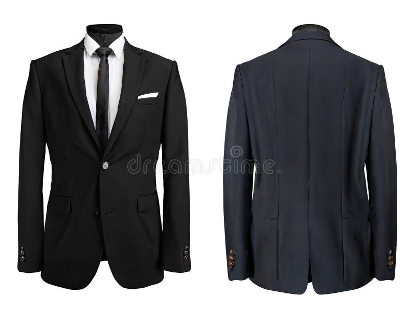 Black Suit Jacket with Tie Front and Back View Transparent Stock Photo ...