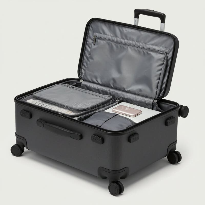 Black Suitcase with a Hardshell Exterior and Four Wheels for Easy ...
