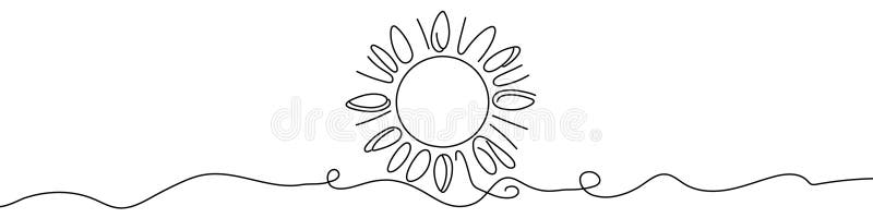 Black Sun in Single Line Art Style. Editable Minimalist Sun Drawing on ...