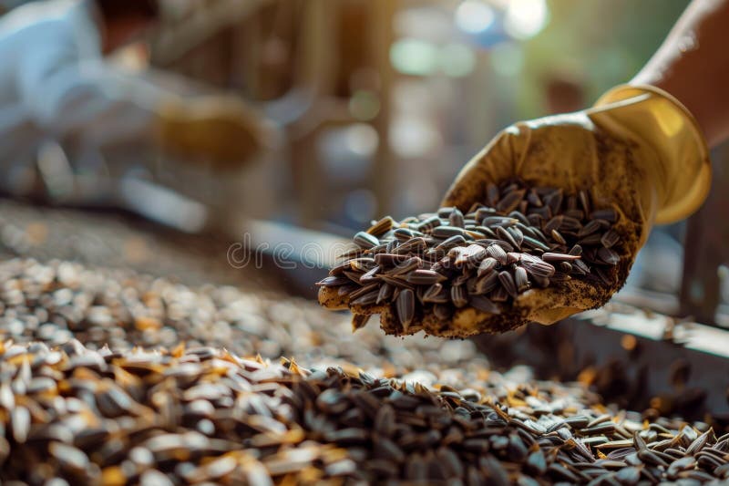 Black Sunflower Seeds Production Process Stock Image - Image of vegan ...