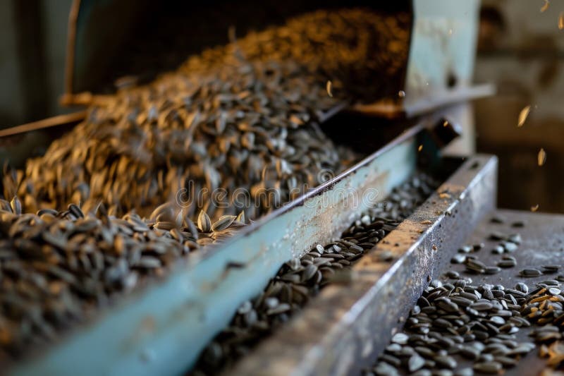 Black Sunflower Seeds Production Process Stock Image - Image of cooking ...