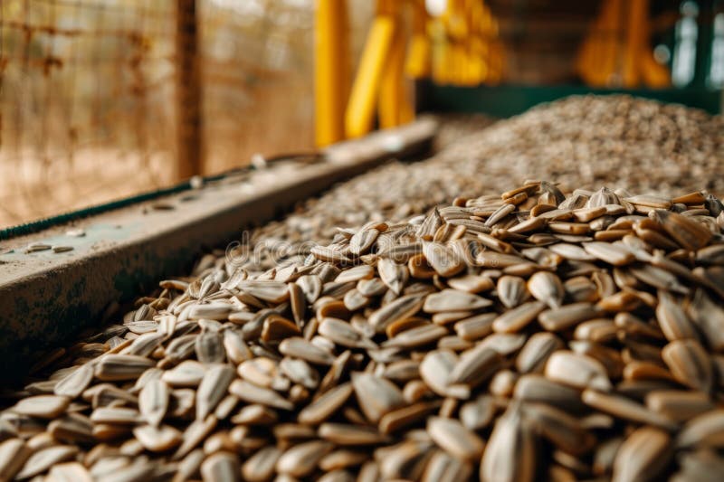 Black Sunflower Seeds Production Process Stock Photo - Image of snack ...