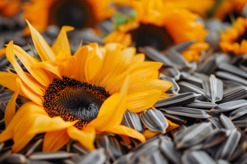 Black Sunflower Seeds Production Process Stock Image - Image of calcium ...