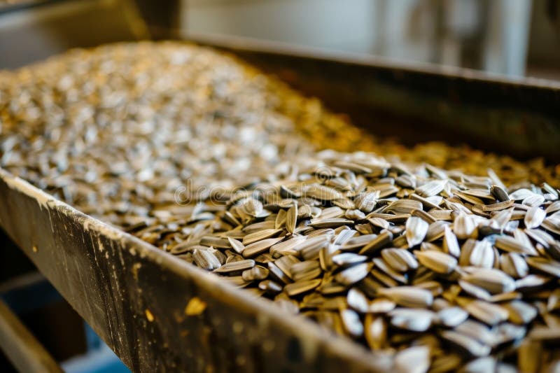 Black Sunflower Seeds Production Process Stock Photo - Image of ...