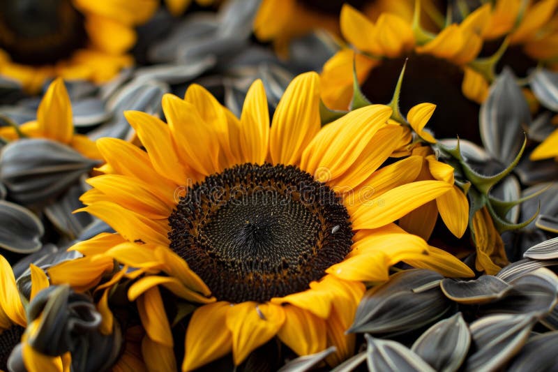 Black Sunflower Seeds Production Process Stock Image - Image of calcium ...