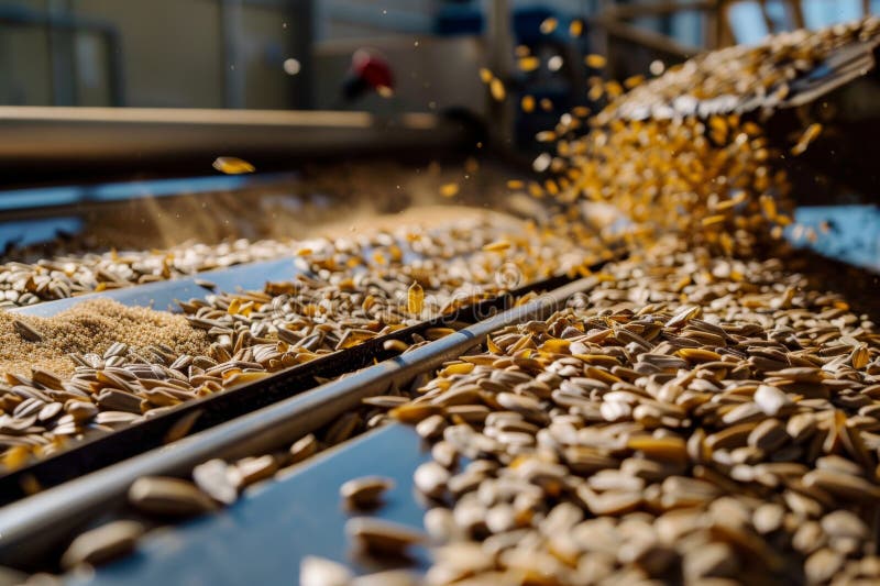 Black Sunflower Seeds Production Process Stock Photo - Image of ...