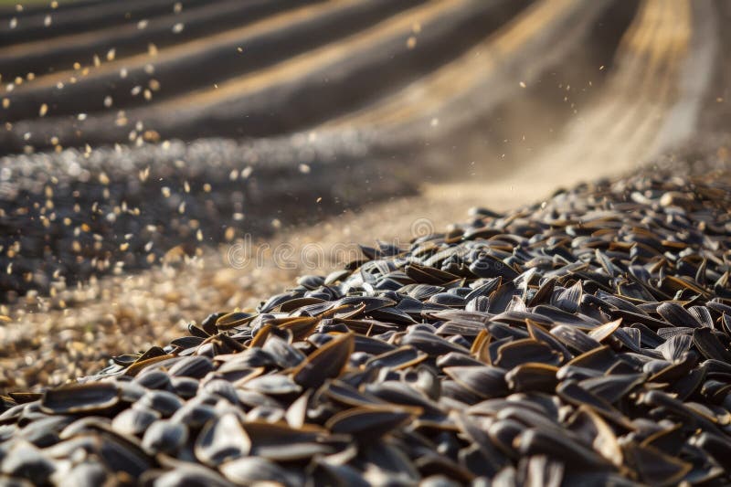 Black Sunflower Seeds Production Process Stock Photo - Image of tasty ...