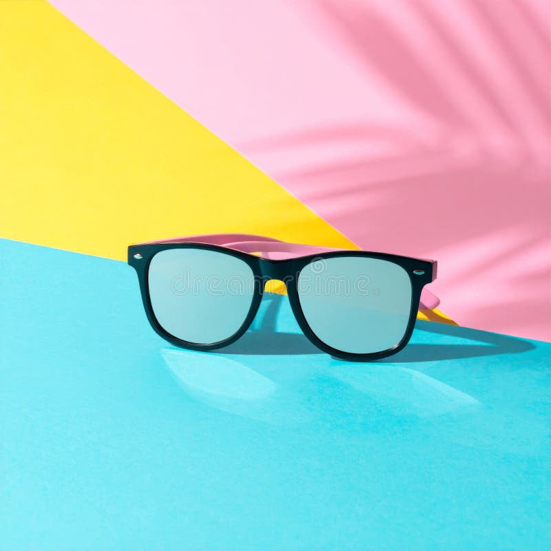 Black Sunglasses on Colorful Background with Palm Shadow Stock ...