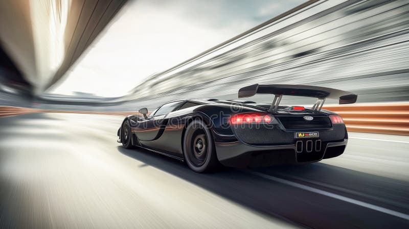 Black Supercar Speeds Along a Modern Racetrack with Dynamic Motion and ...